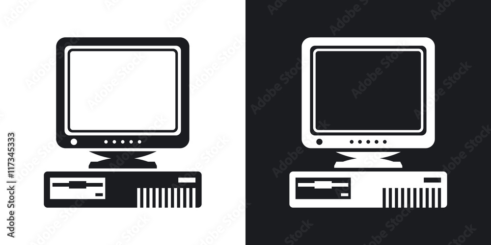 Vector Retro Computer with CRT Monitor icon. Two-tone version of Old ...