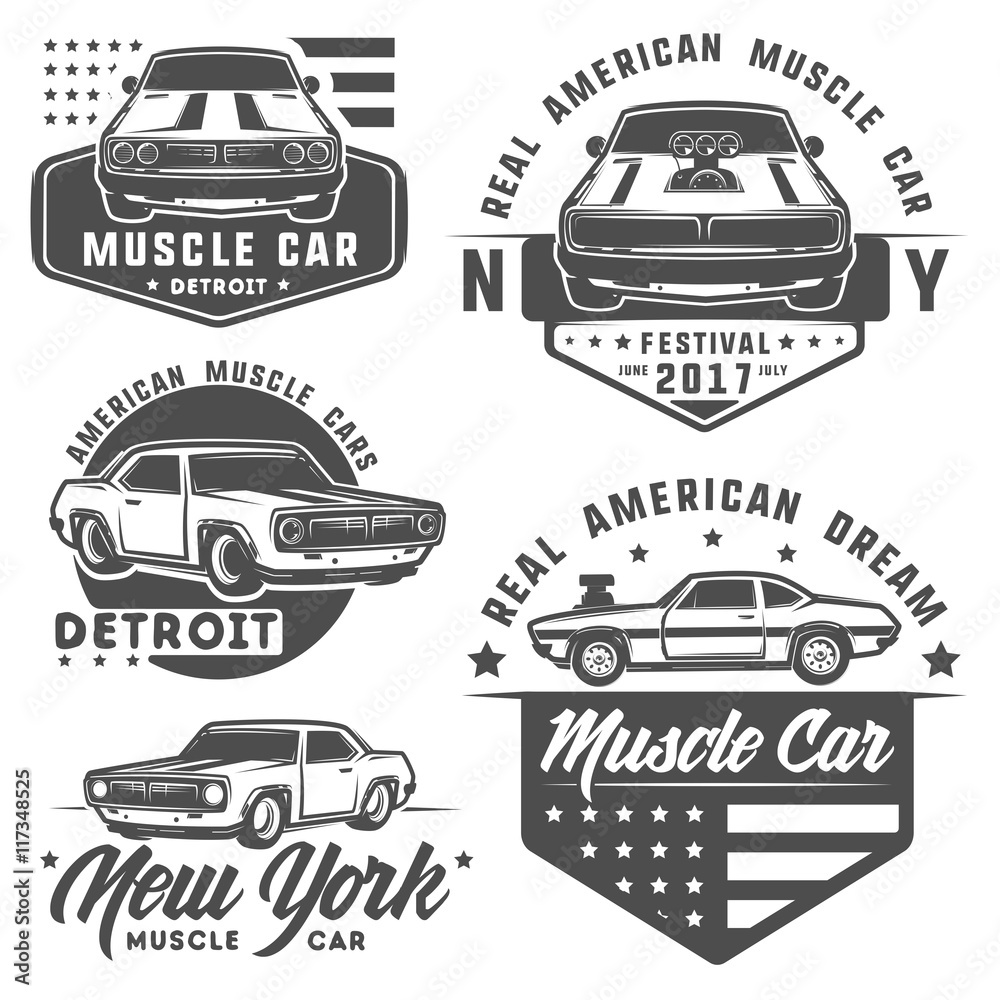 Set of muscle car for logo and emblems.Retro and vintage style.Drag ...