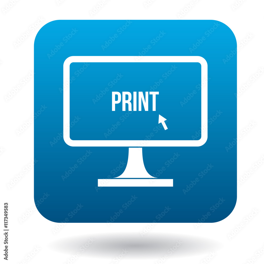 Print word on a computer monitor icon in simple style on a white ...