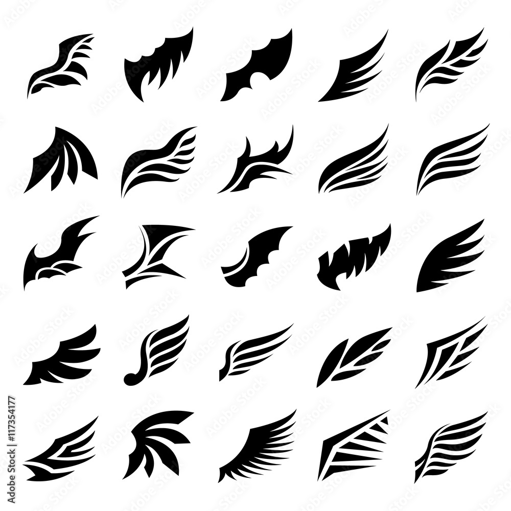 Wings. Vector Set of wing design elements. Vector illustration. Design ...