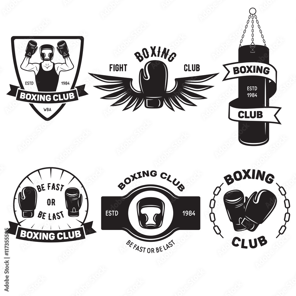 Set of vintage boxing emblems labels badges logos and design elements ...