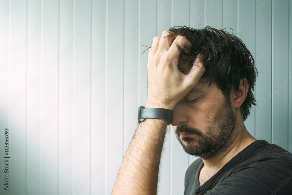 Profile portrait od miserable troubled man Stock Photo | Adobe Stock