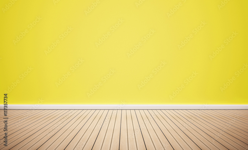 Oak wood floor with yellow wall Stock Photo | Adobe Stock
