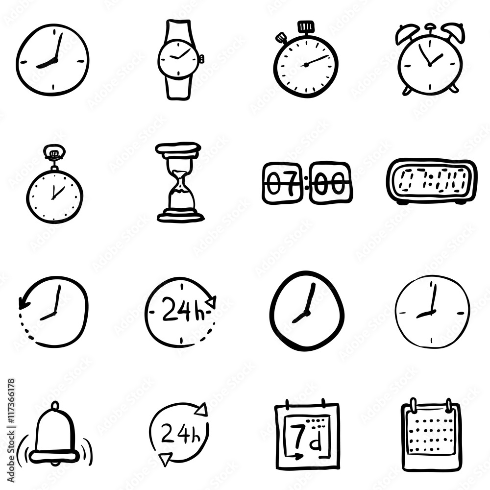 Vector Set of Black Doodle Time Icons Stock Vector | Adobe Stock