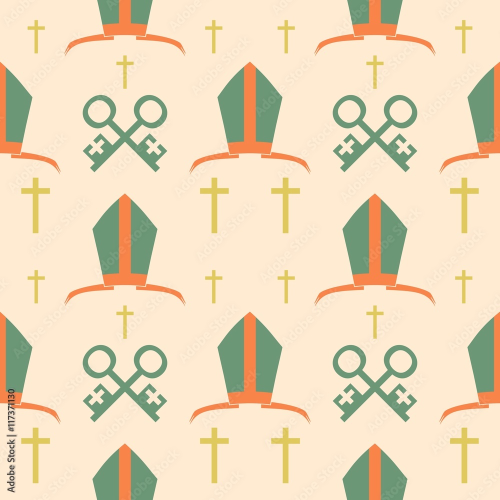 Bishop mitre and crosses. Seamless backdrop. Vector illustration ...