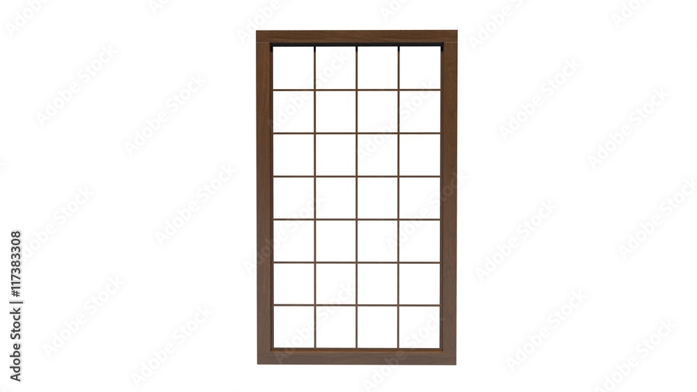 Large Window with wooden frame isolated on white background Stock ...