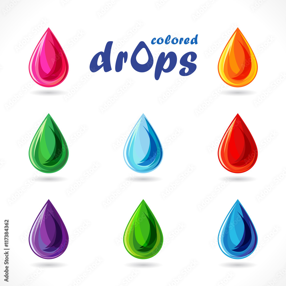 Set of 3D colorful drops. Color drips, logotypes collection, creative ...