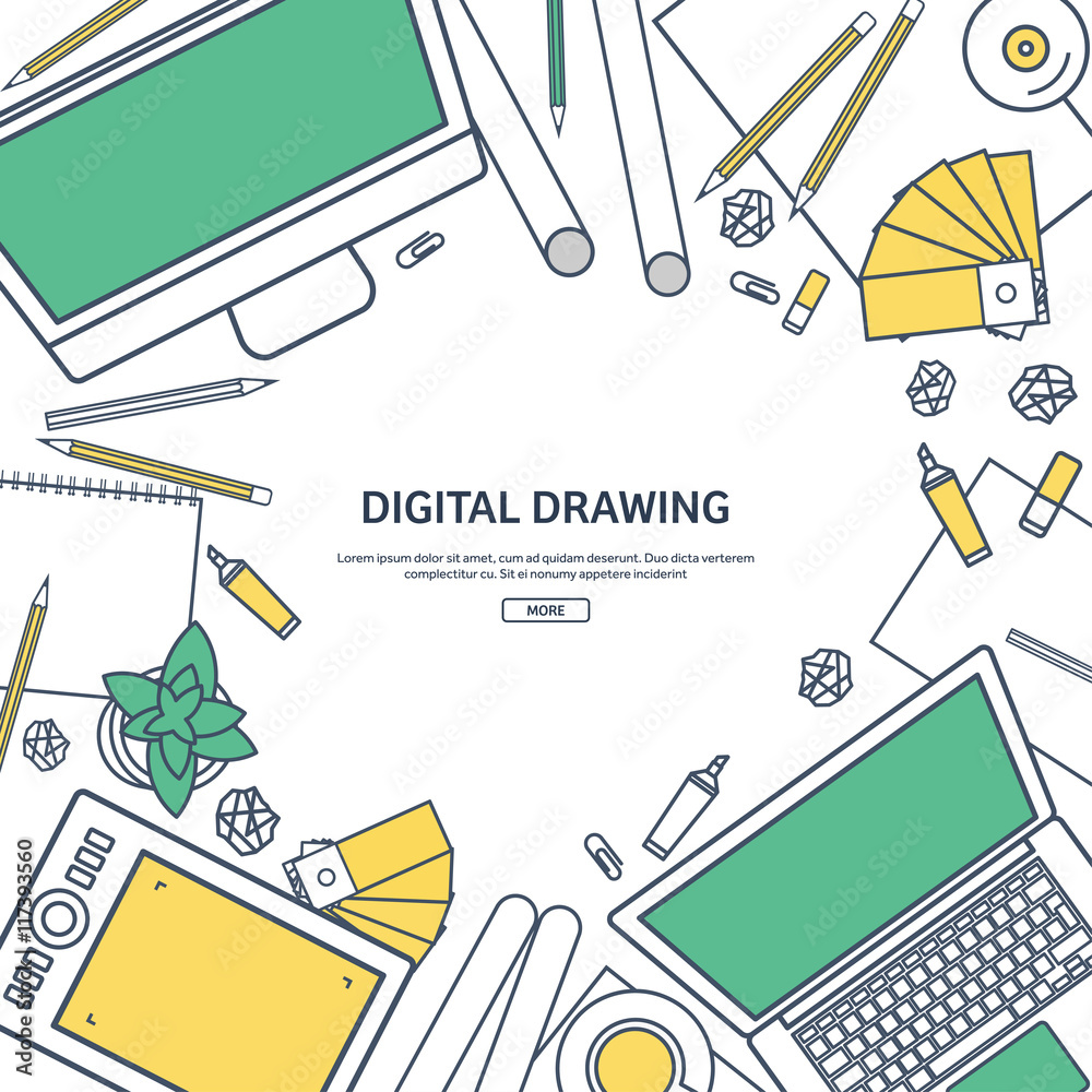 Line art.Graphic web design. Drawing and painting. Development ...