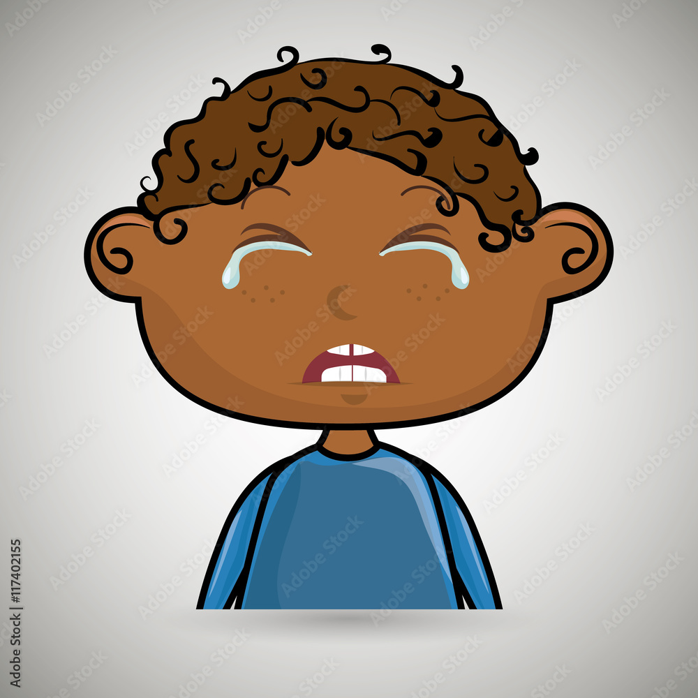 sad crying cartoon of little boy over white background Stock Vector ...