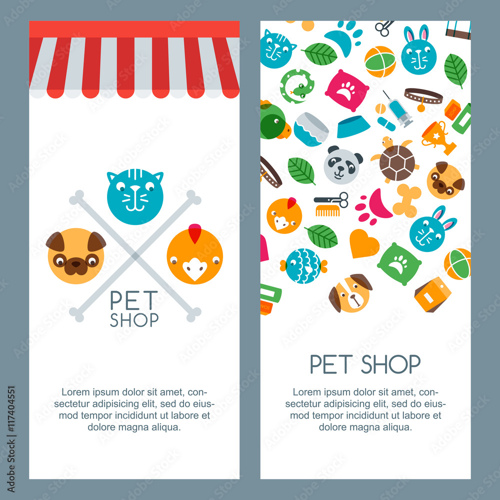 Pet shop, zoo or veterinary banner, poster or flyer template. Vector ...