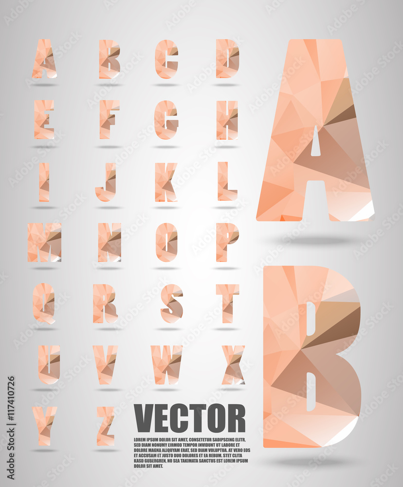 Polygon alphabet font style font with shadow, Low Poly Font Stock ...