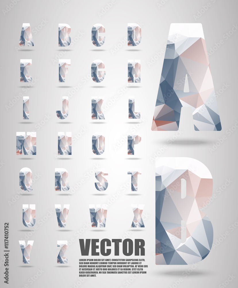 Polygon alphabet font style font with shadow, Low Poly Font Stock ...