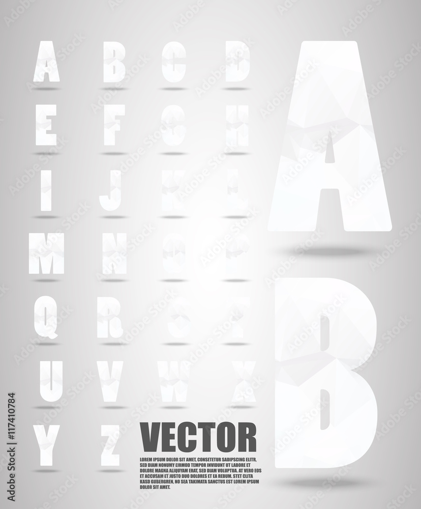 Polygon alphabet font style font with shadow, Low Poly Font Stock ...
