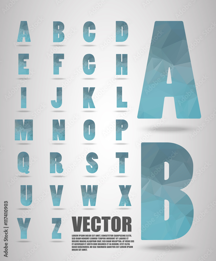 Polygon alphabet font style font with shadow, Low Poly Font Stock ...