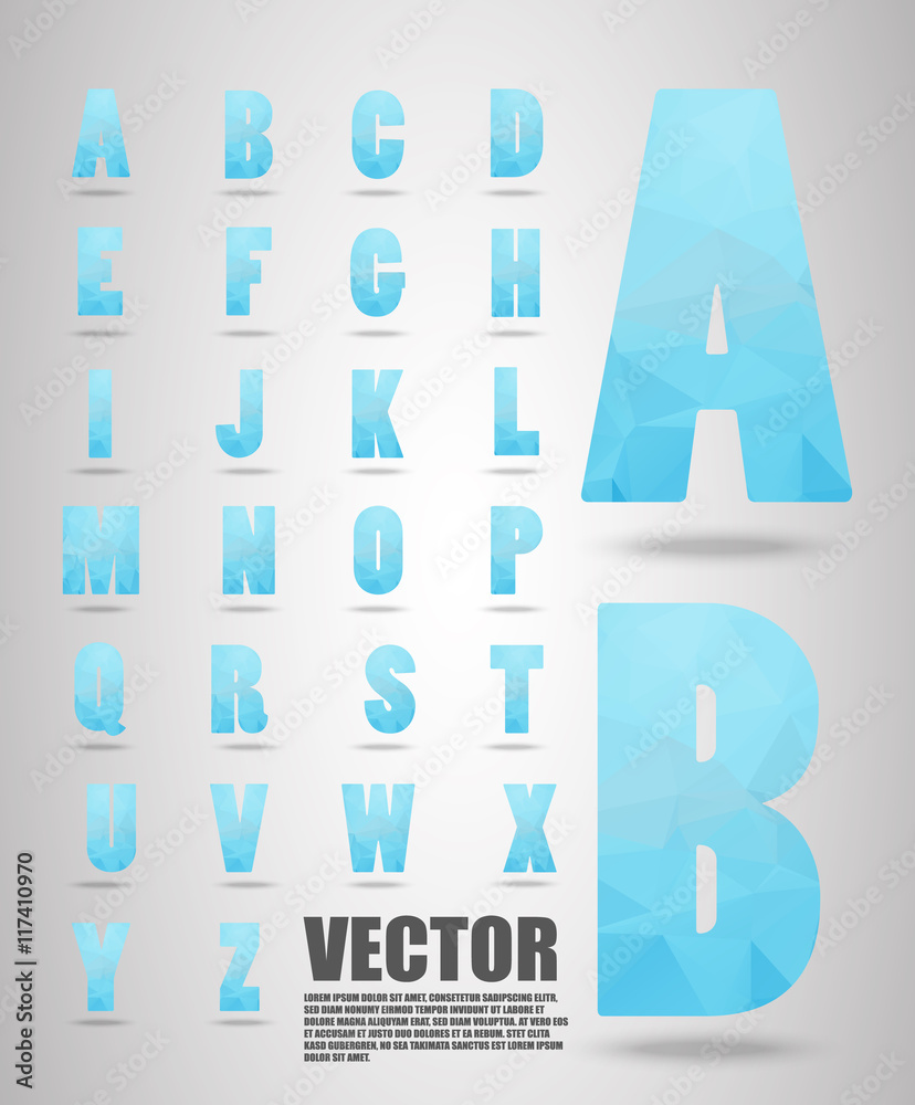 Polygon alphabet font style font with shadow, Low Poly Font Stock ...