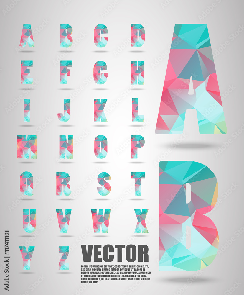 Polygon alphabet font style font with shadow, Low Poly Font Stock ...