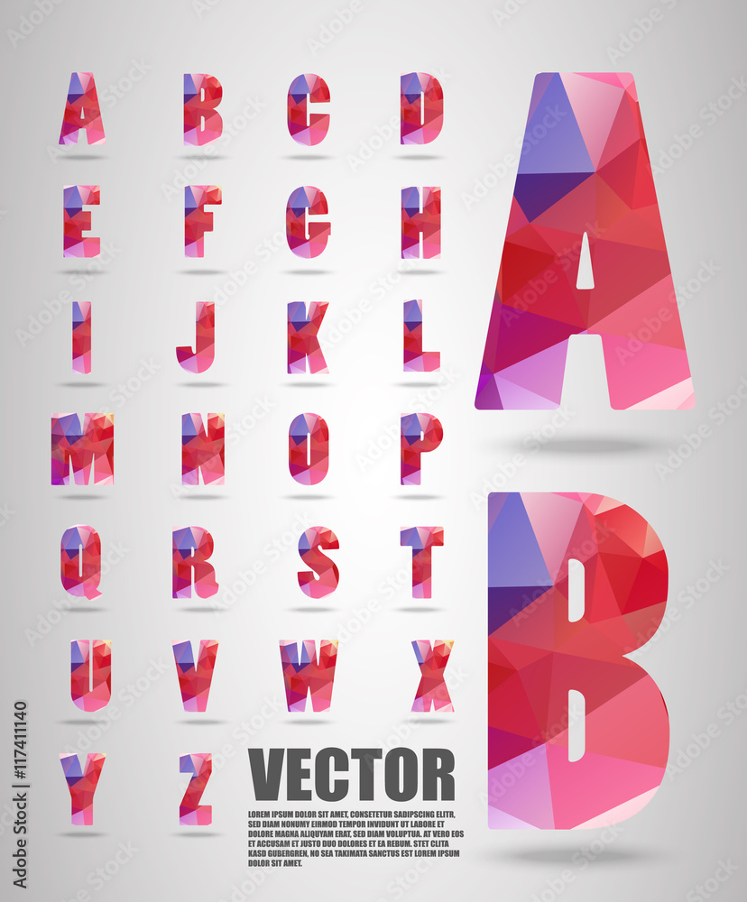 Polygon alphabet font style font with shadow, Low Poly Font Stock ...