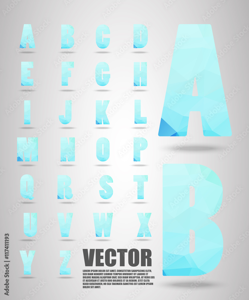 Polygon alphabet font style font with shadow, Low Poly Font Stock ...