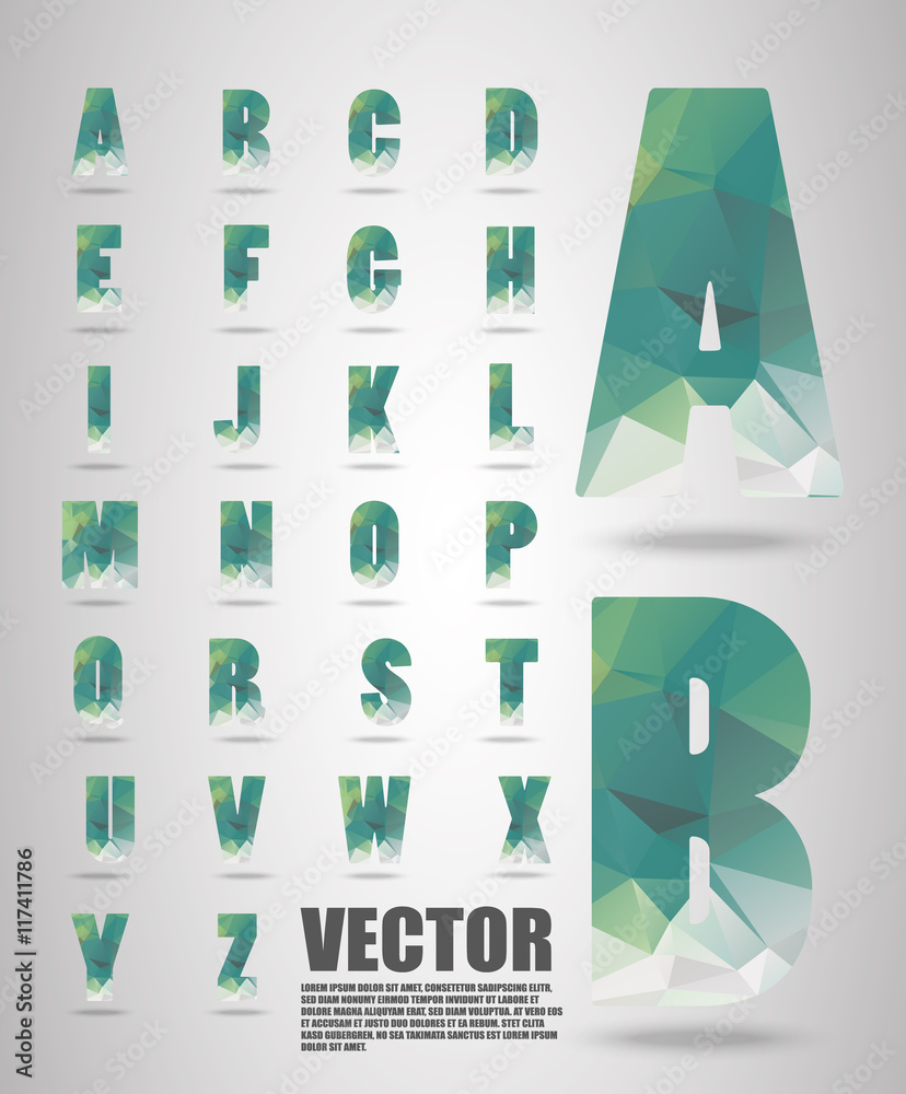 Polygon alphabet font style font with shadow, Low Poly Font Stock ...
