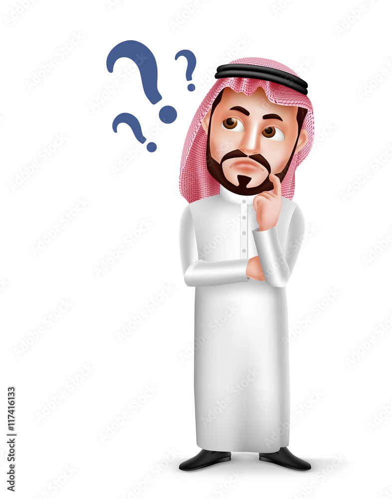 Saudi arab man vector character wearing thobe with confused or thinking ...
