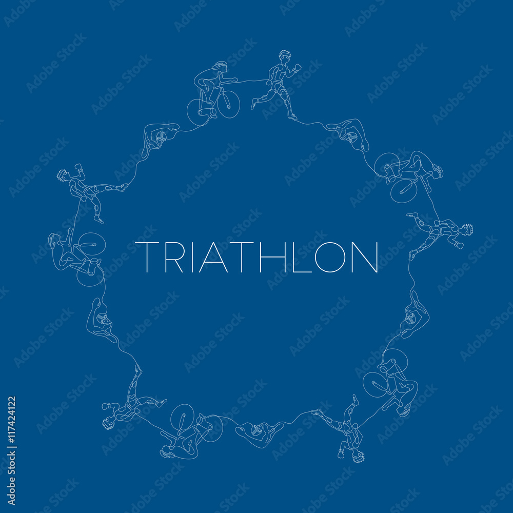 Triathlon graphic using single line to design and form the shape of ...