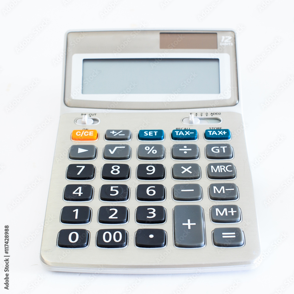 Basic calculator on white background. Stock Photo | Adobe Stock