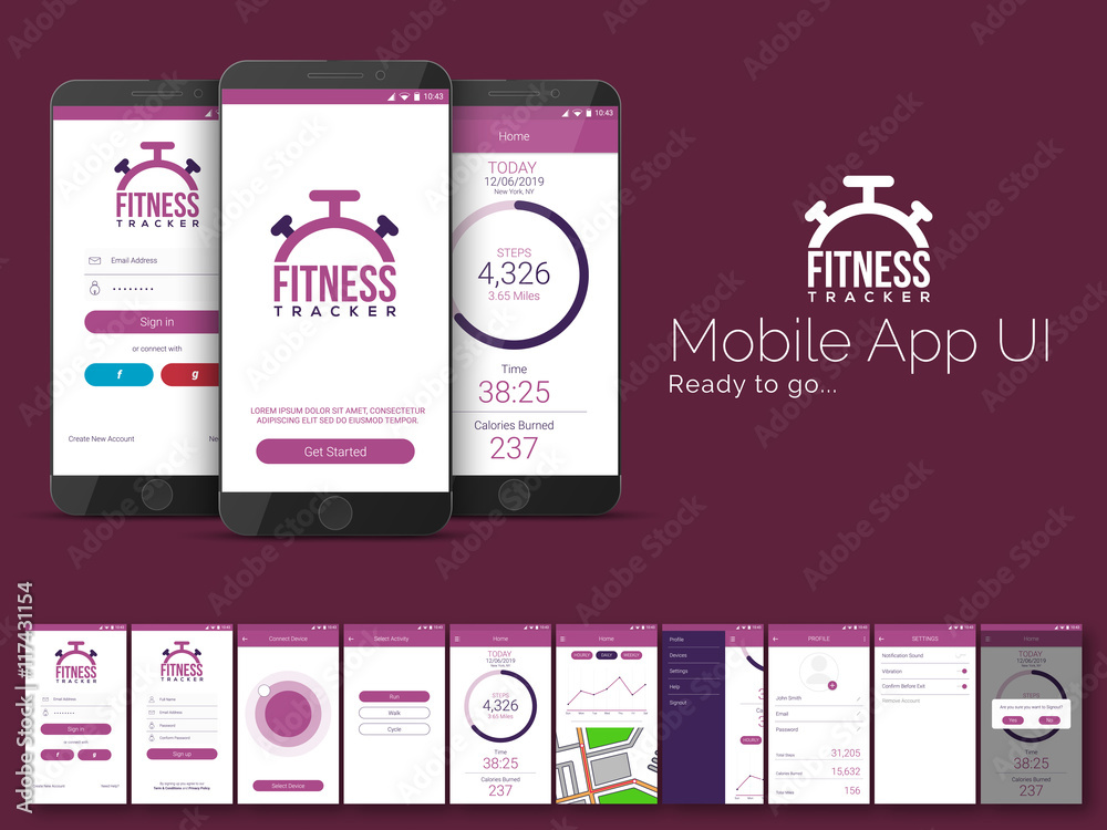 Fitness Tracker Mobile App UI, UX and GUI template. Stock Vector ...