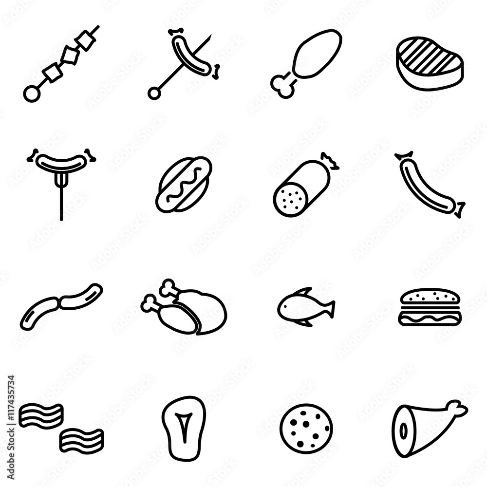 Vector line meat icon set Stock Vector | Adobe Stock
