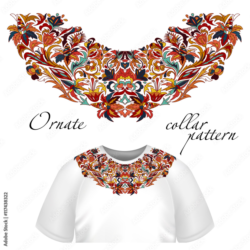 Neck print vector floral design. Fashion white lace collar. Vector ...