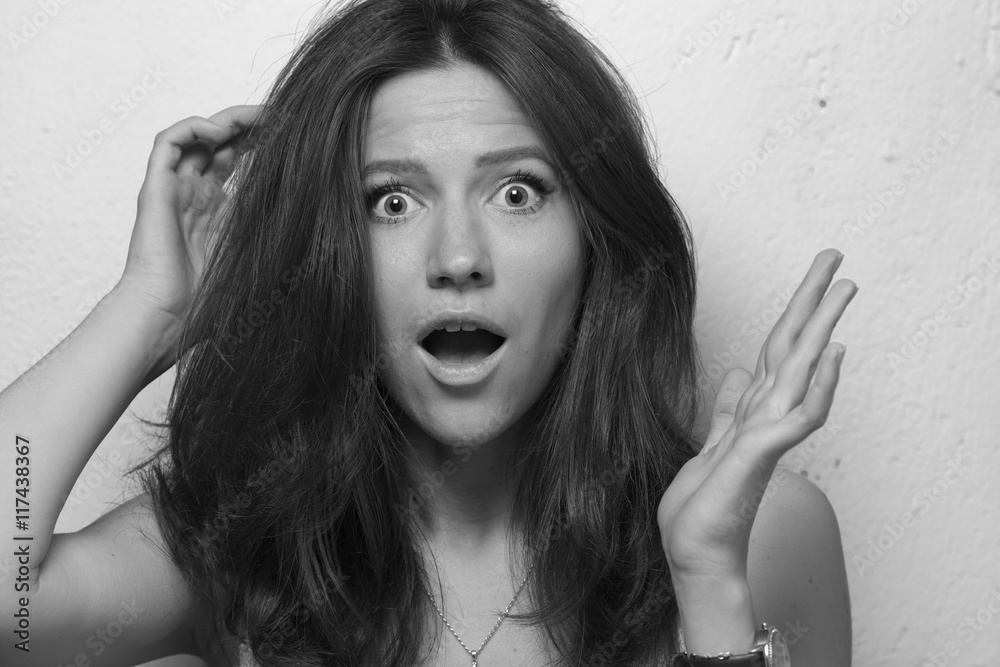 beautiful girl with different emotions. black and white. emotional card ...