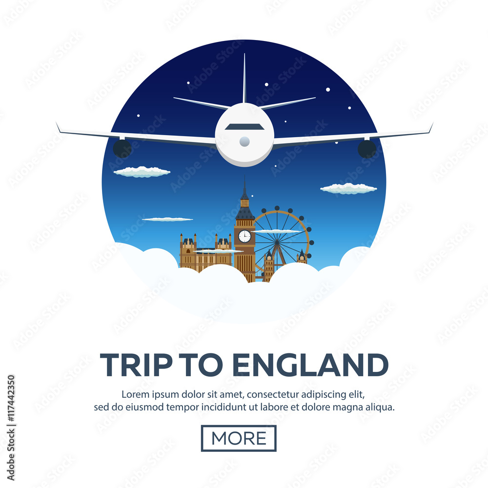 Trip to England. Travelling illustration. Modern flat design. Travel by ...