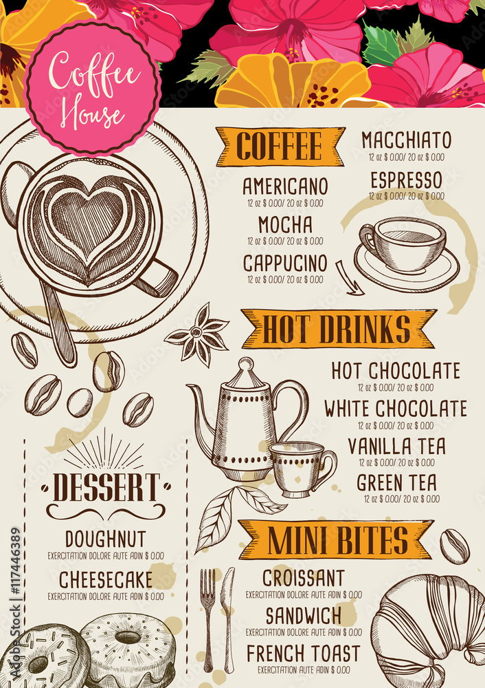 Coffee restaurant cafe menu, tea board template design. Stock Vector ...