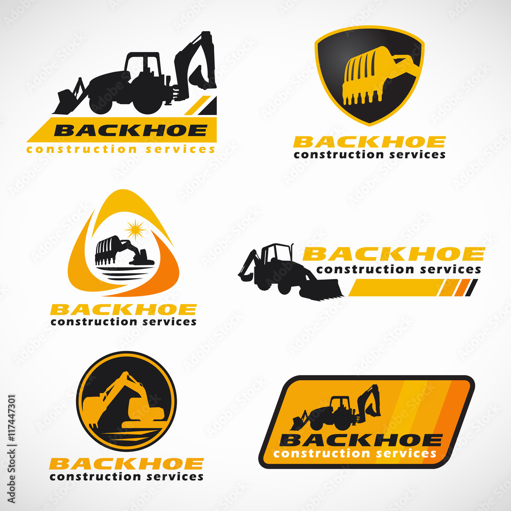 Yellow and black Backhoe construction service logo vector set design ...