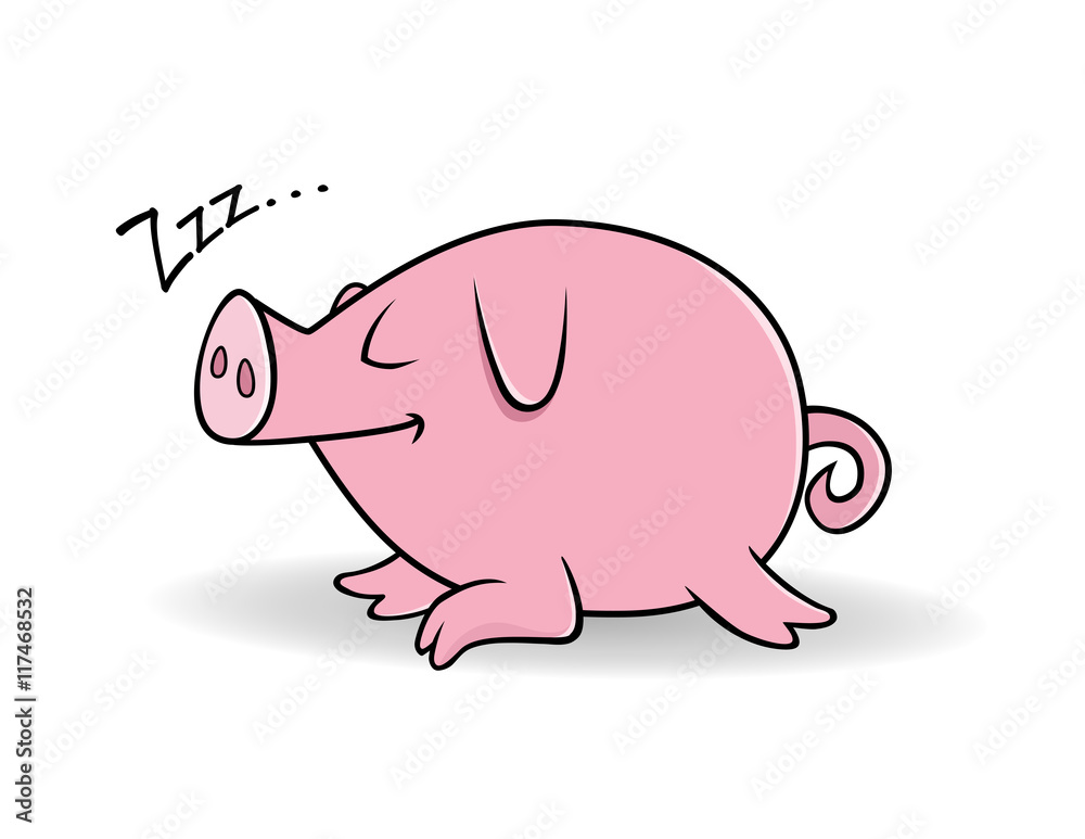 cartoon vector illustration of a sleeping pig Stock Vector | Adobe Stock