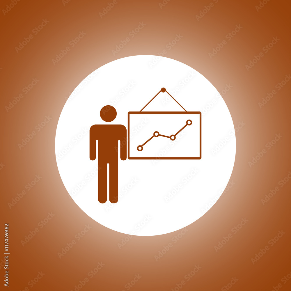 Presentation sign icon. Man standing with pointer. Scheme and Diagram ...