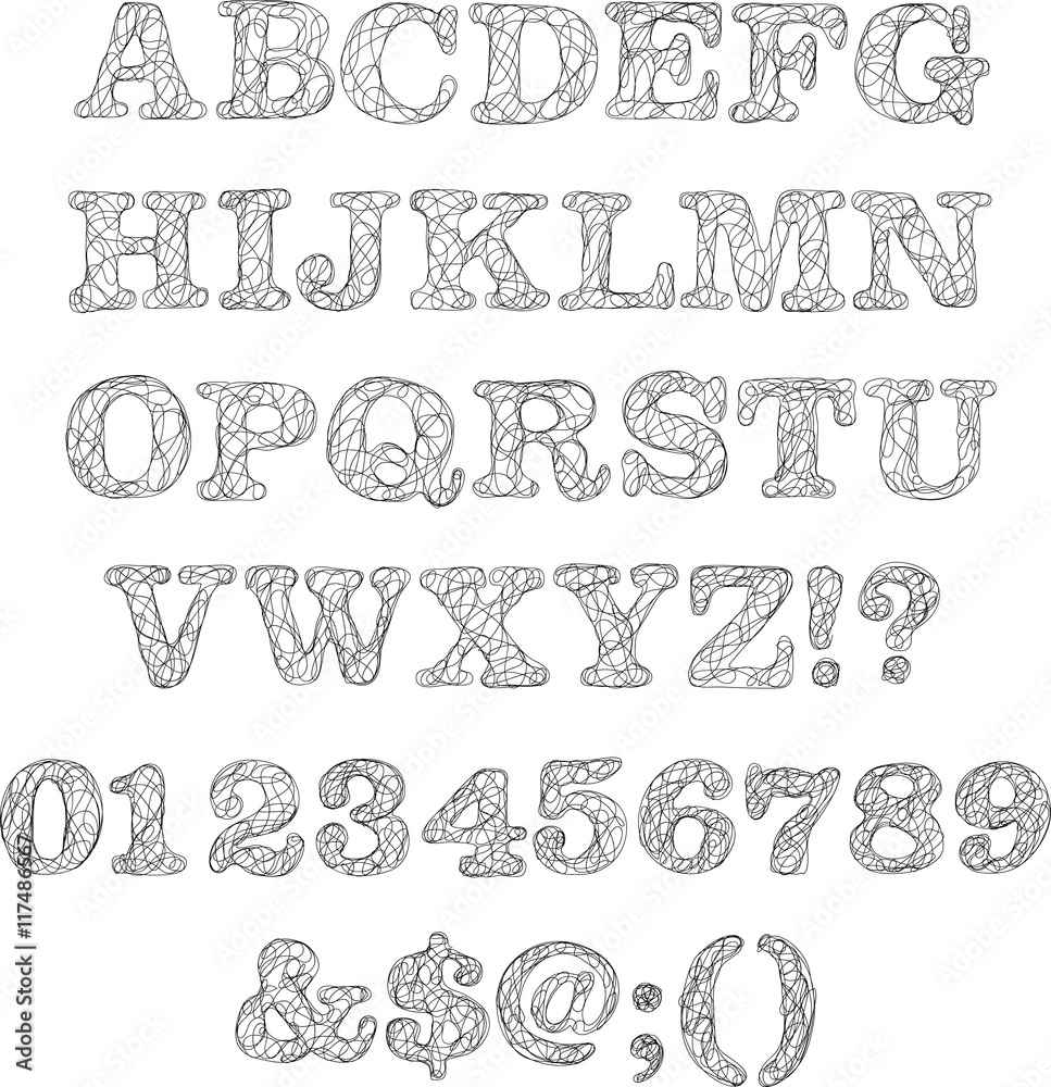 continuous line drawing font Stock イラスト | Adobe Stock