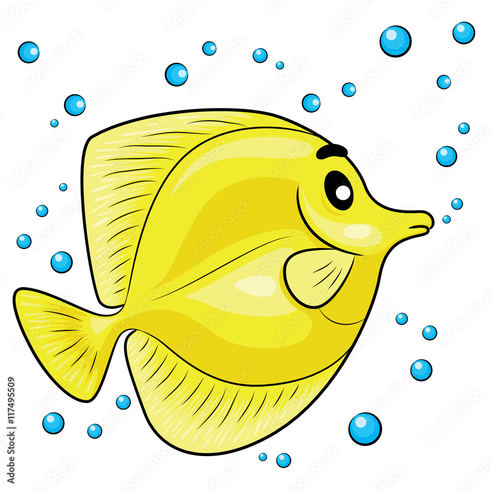 Yellow Tang Fish Cartoon Illustration of Yellow tang fish. Stock Vector ...