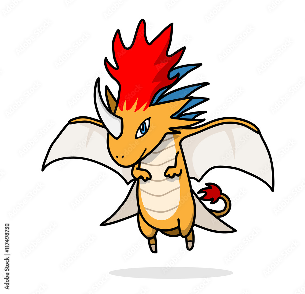 Fire Dragon Monster Video Game. A hand drawn vector illustration of a ...