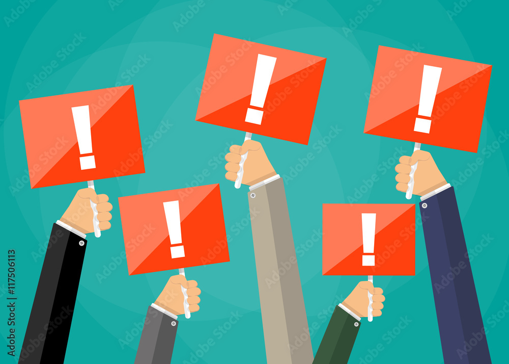 hands holding sign boards with exclamation mark Stock Vector | Adobe Stock