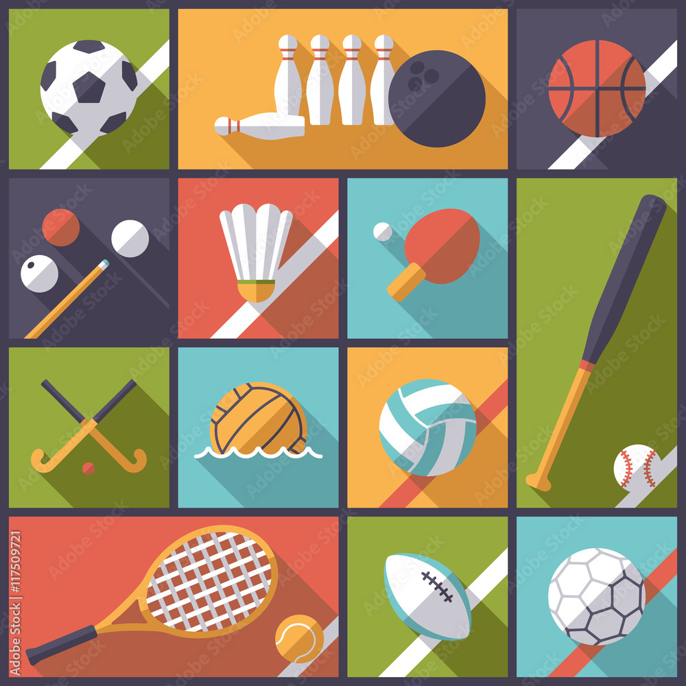Ball games Flat Design Icons Vector Illustration Stock Vector | Adobe Stock