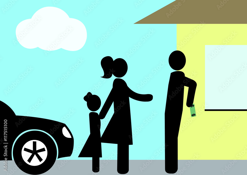 illustration child support; refuse; man; woman; girl; divorced; dollar ...