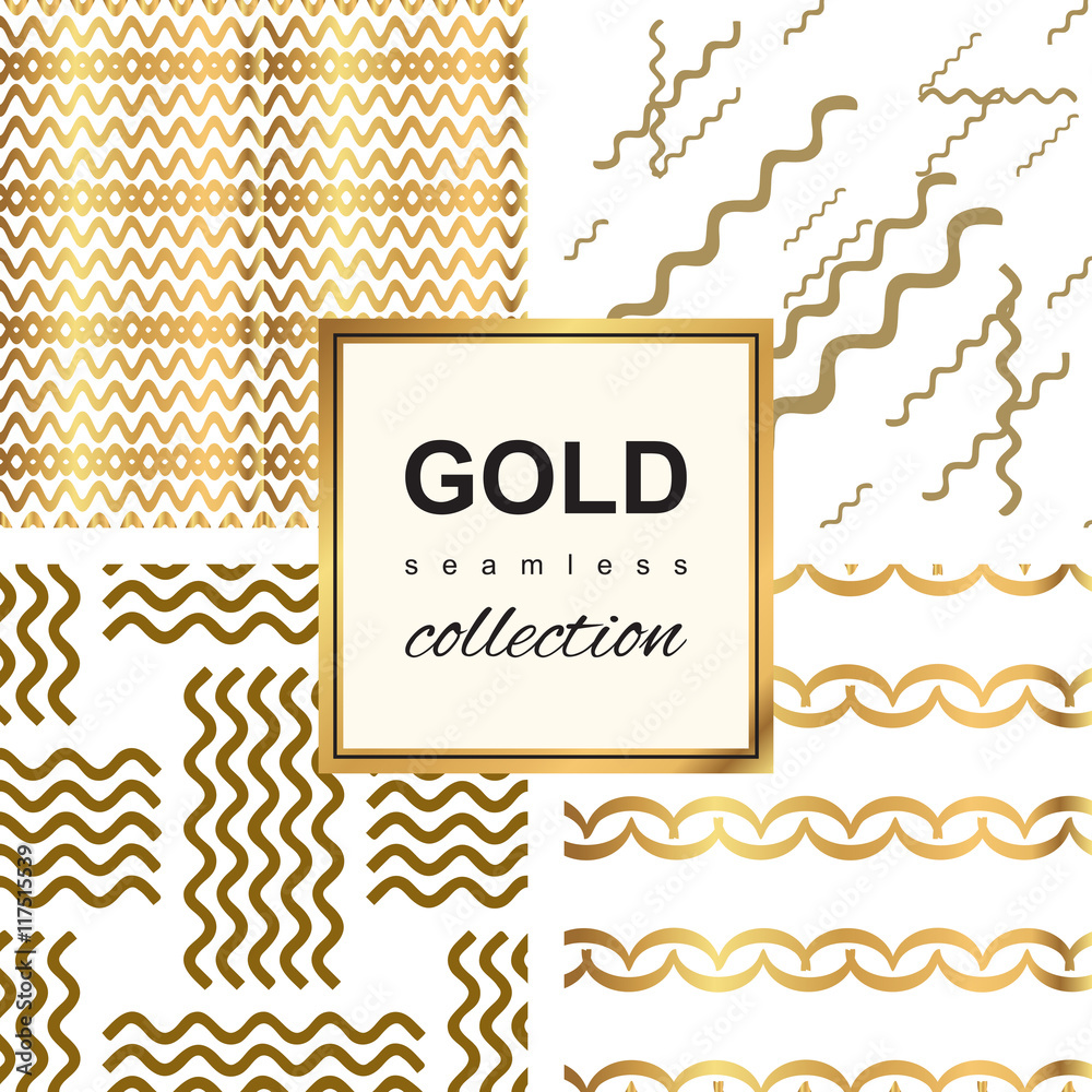 Gold wave seamless pattern collection. Hand drawn backgrounds. Stock ...