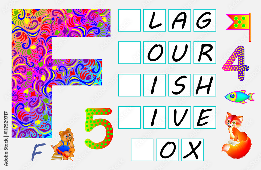 Educational page for children with letter F for study English. Need to ...