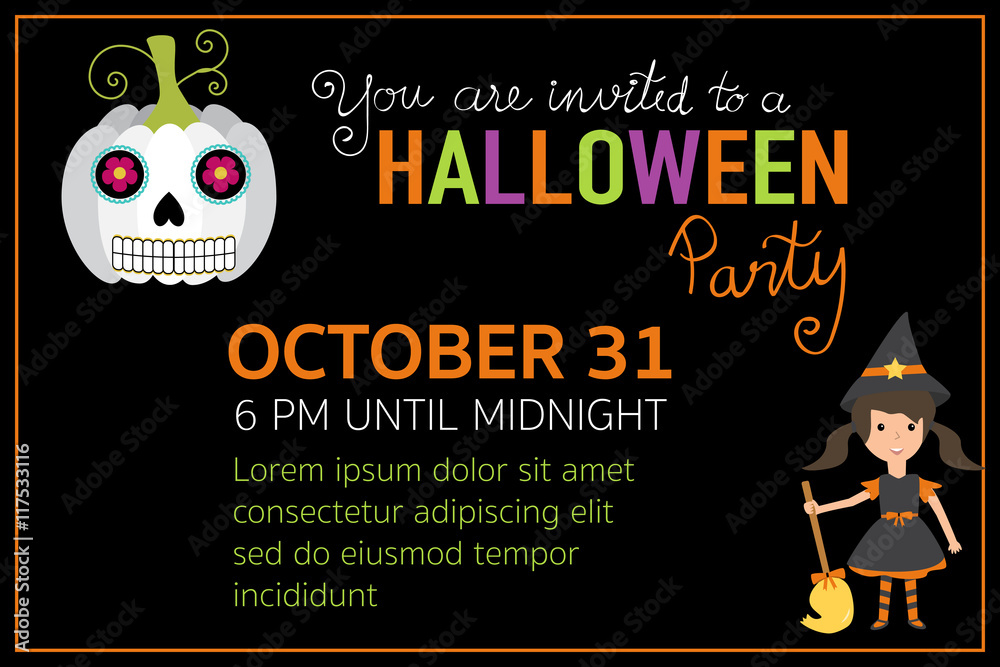 Halloween party invitation cards witch girl characters with hand Stock ...