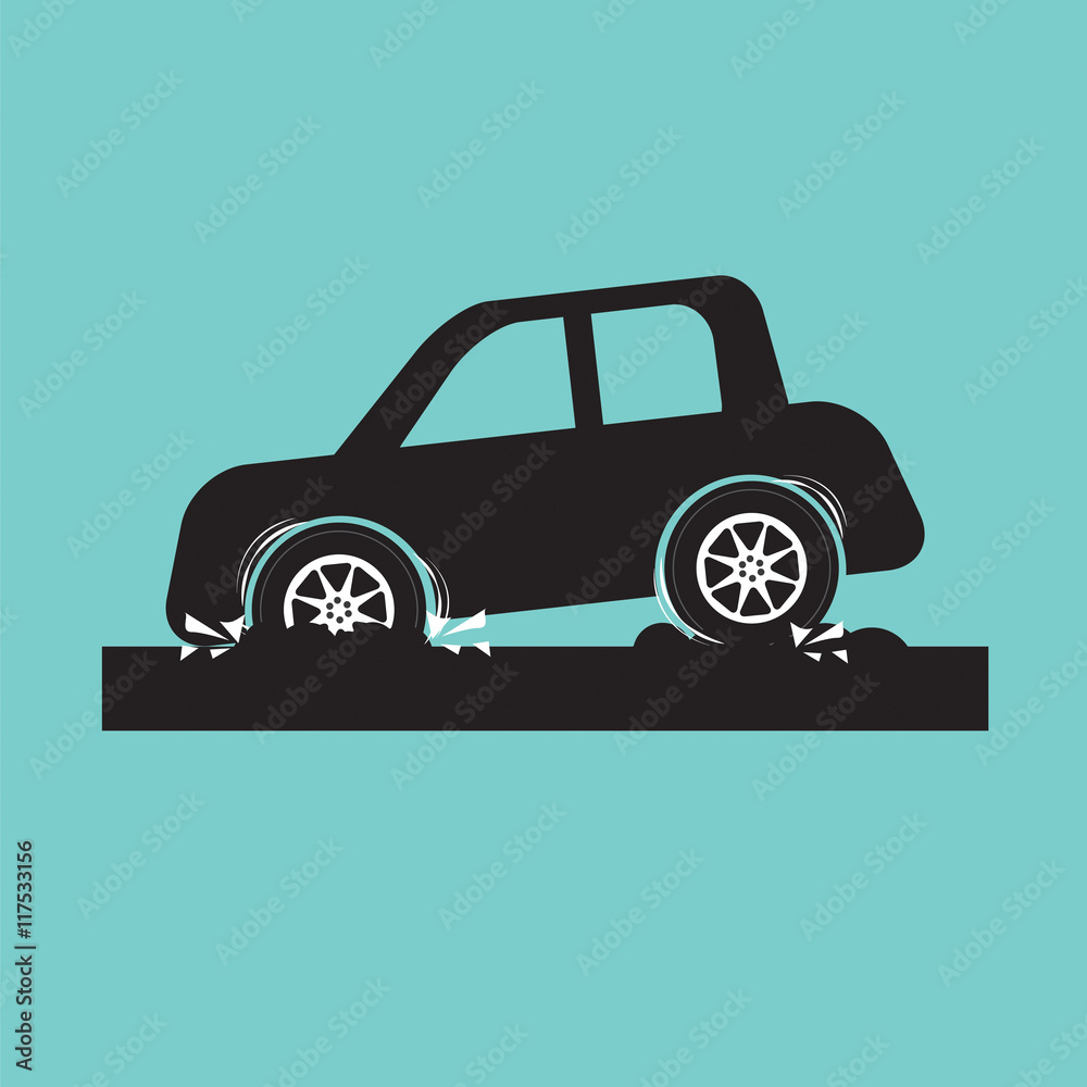 Vetor de Car Stuck in Mud Vector Illustration do Stock | Adobe Stock