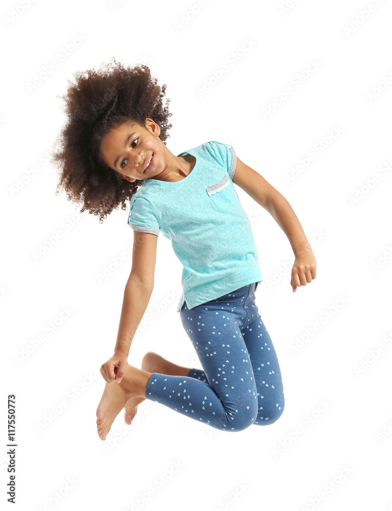 Happy African girl jumping, isolated on white Stock Photo | Adobe Stock