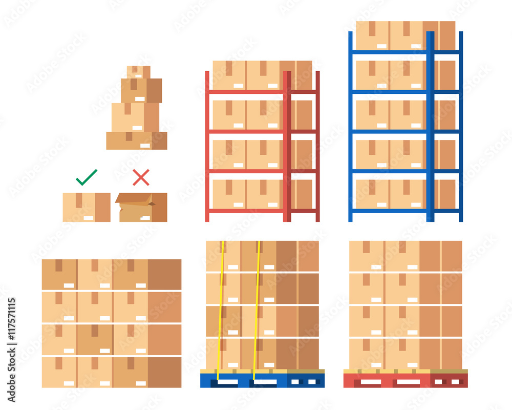 Warehouse Inventory and delivery workers Modern flat style vector ...