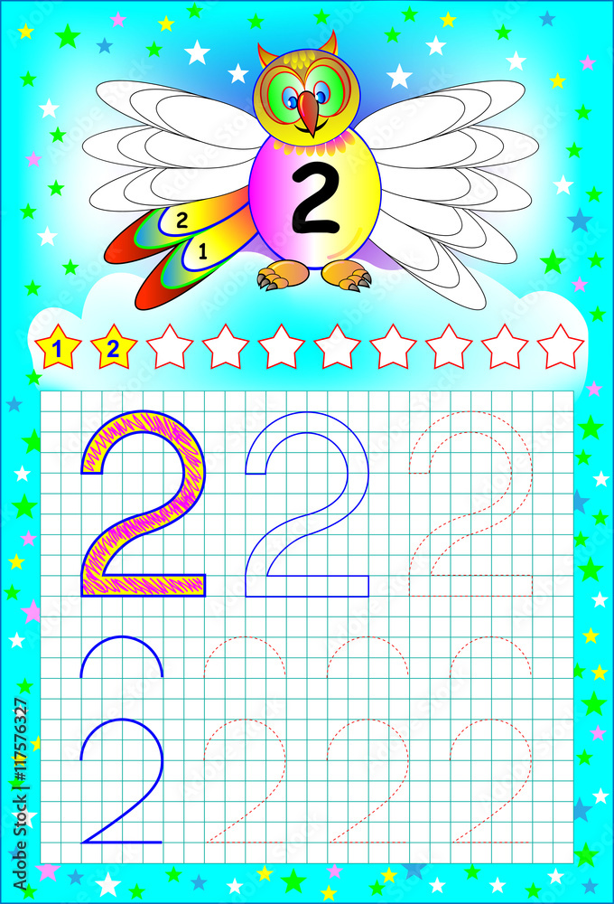 Educational page for children with number 2. Developing skills for ...