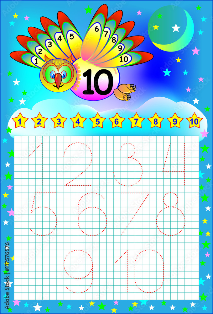 Educational page for children on a square paper with numbers ...