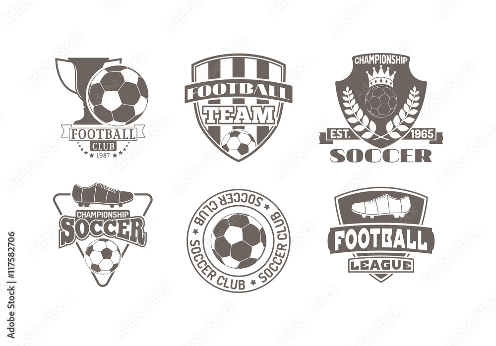 Set of european football, soccer labels, emblems and design ...